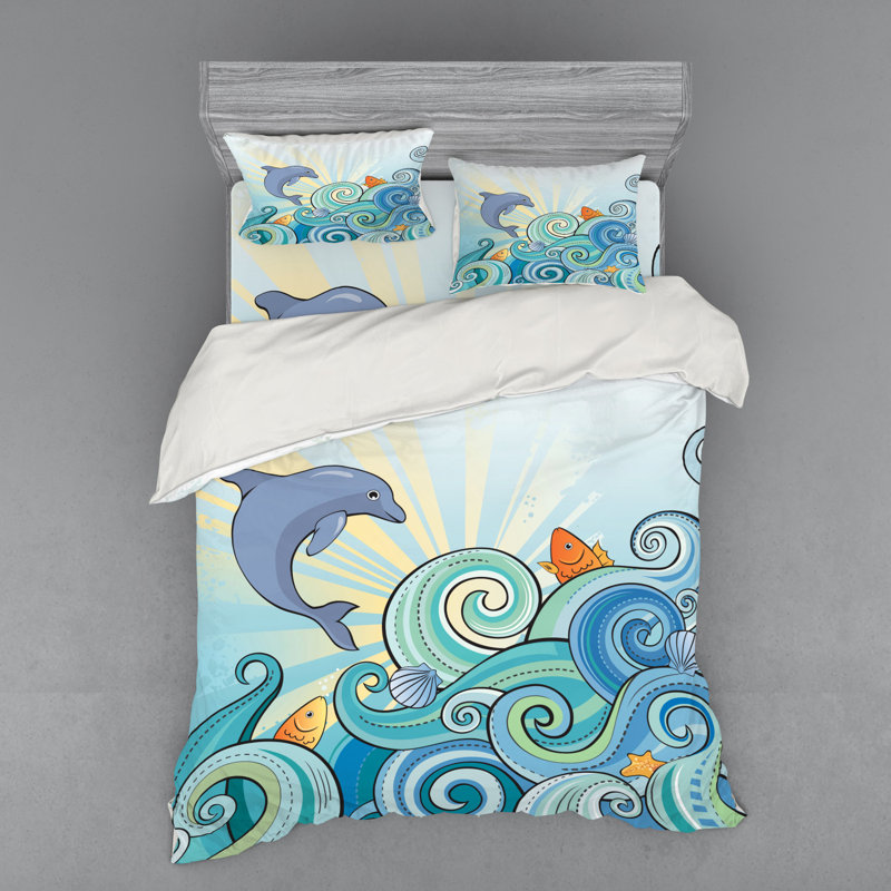 Ambesonne Sea Animals Blue Microfiber Coastal Duvet Cover Set | Wayfair